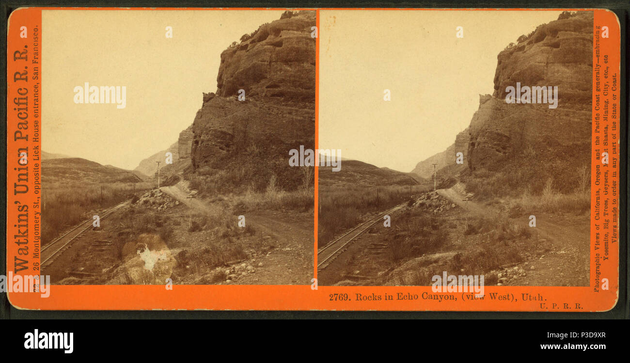257 Rocks in Echo Canyon, (view west), Utah. U.P.R.R, by Watkins ...