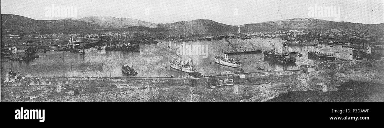 . English: Panoramic view of Piraeus port, Greece in 1919 . February ...