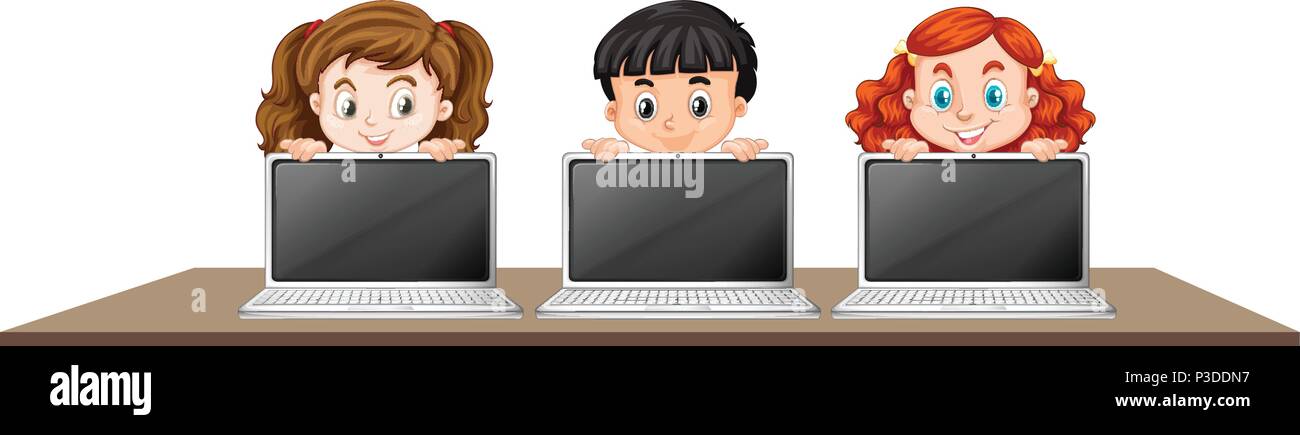 Children with Laptop on White Background illustration Stock Vector ...