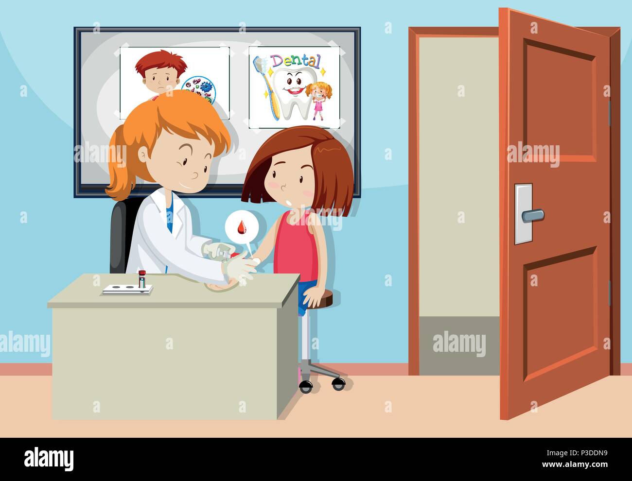 Young girl doing a blood test illustration Stock Vector Image & Art - Alamy