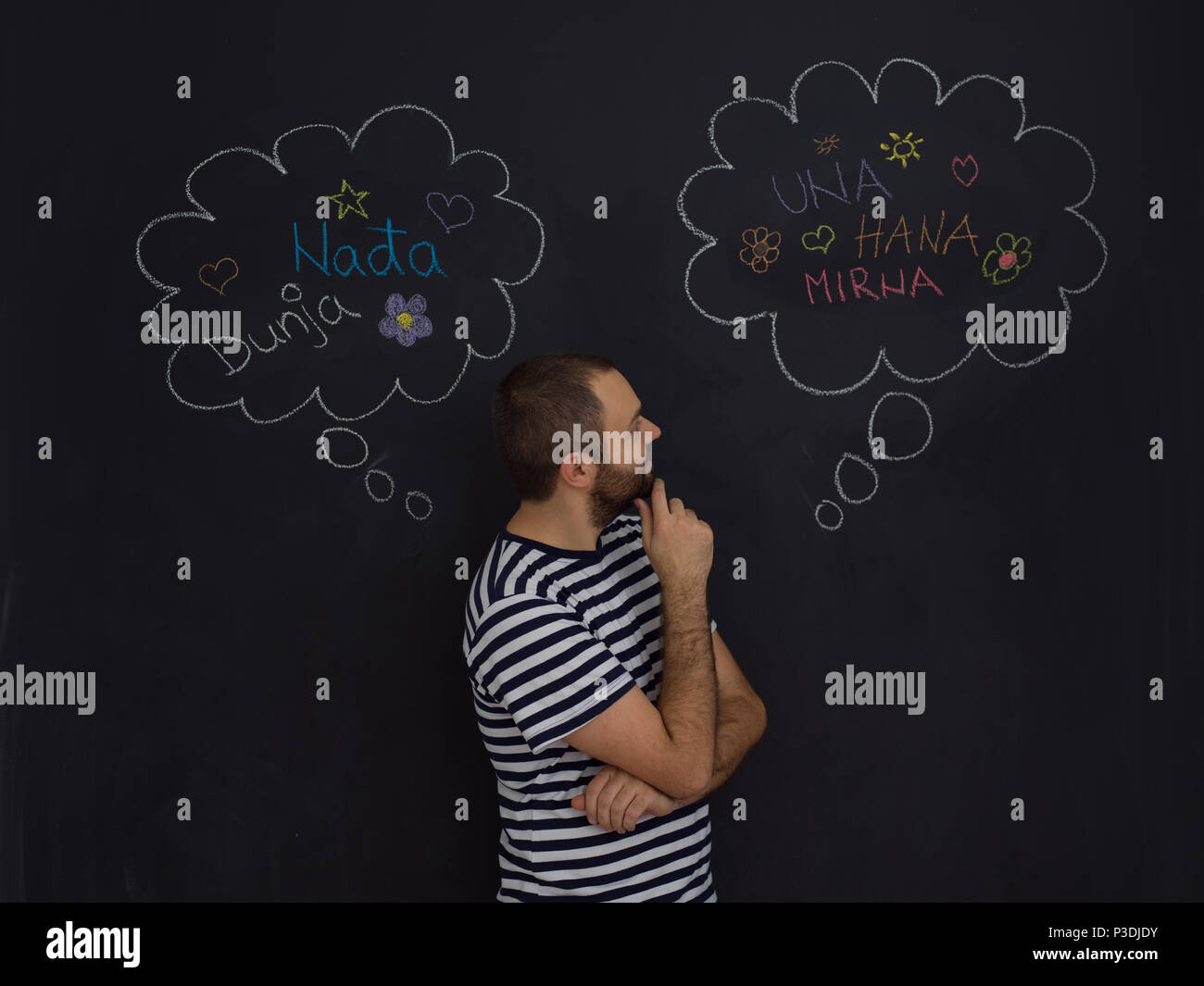 young future father thinking about names for his unborn baby to writing ...