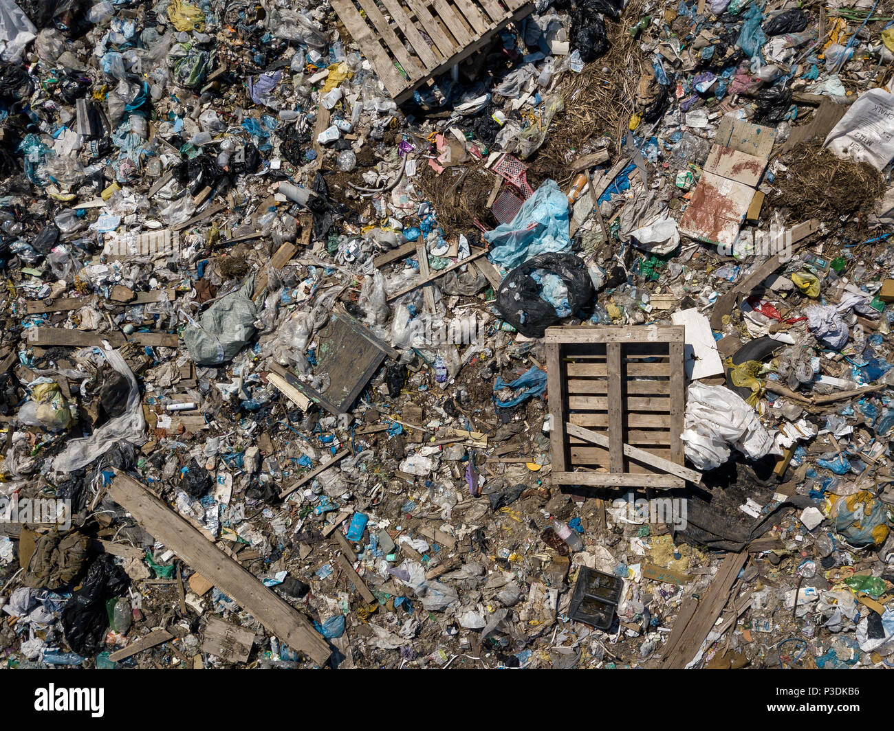 Environmental pollution. Aerial top view photo from flying drone of ...