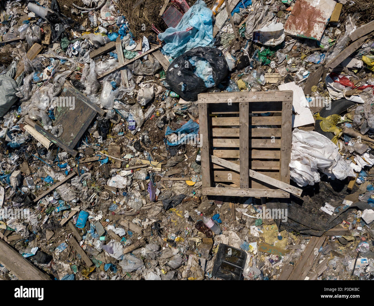 Environmental pollution. Aerial top view photo from flying drone of ...