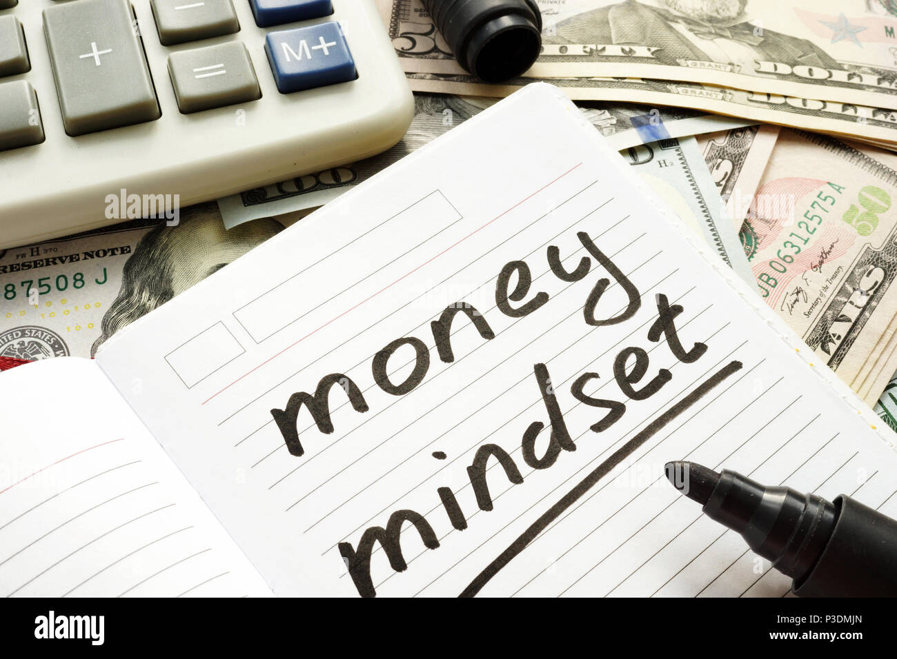 Money mindset handwritten in a note and dollar banknotes Stock Photo ...