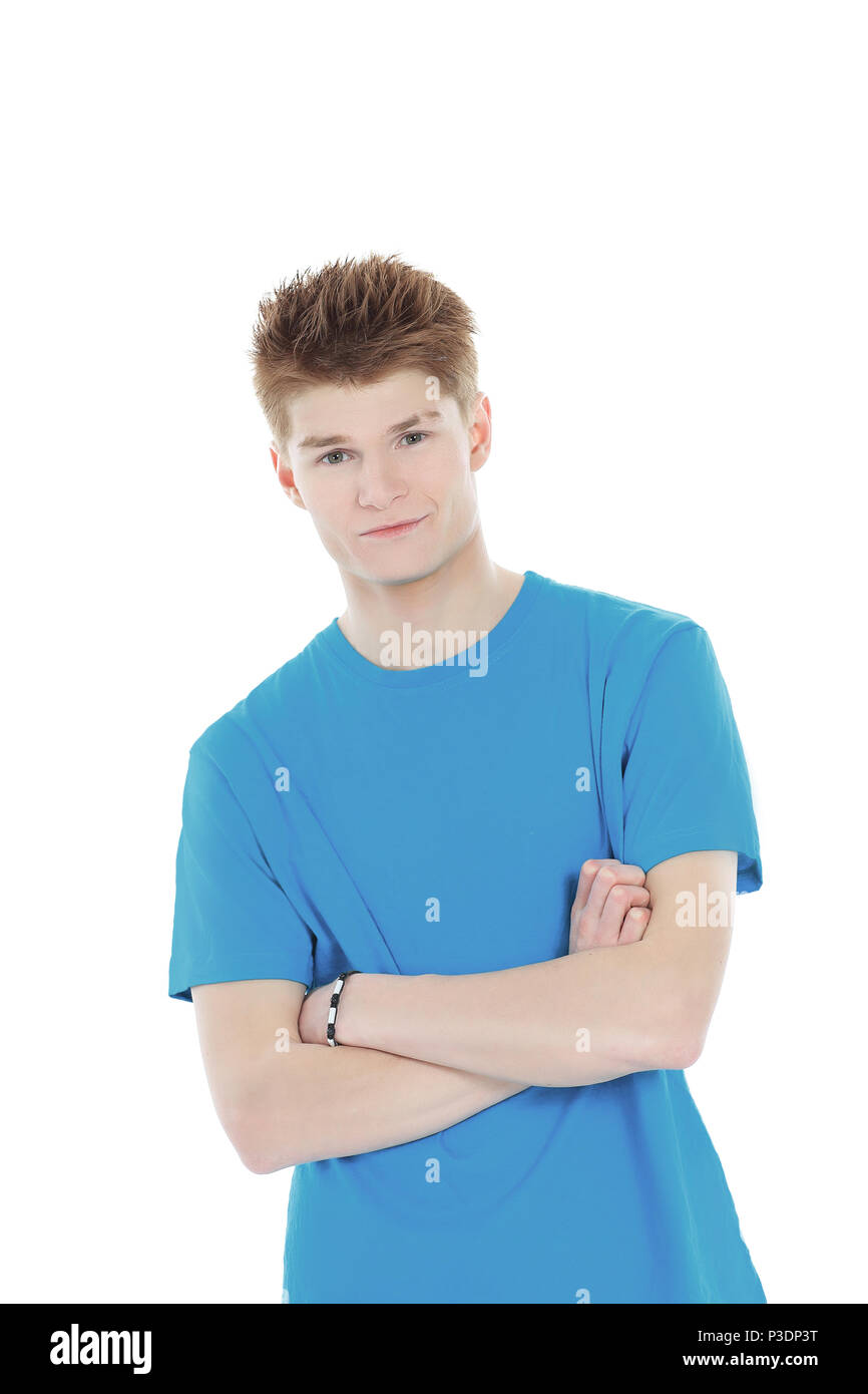 closeup.portrait of a modern guy in the blue shirt Stock Photo - Alamy