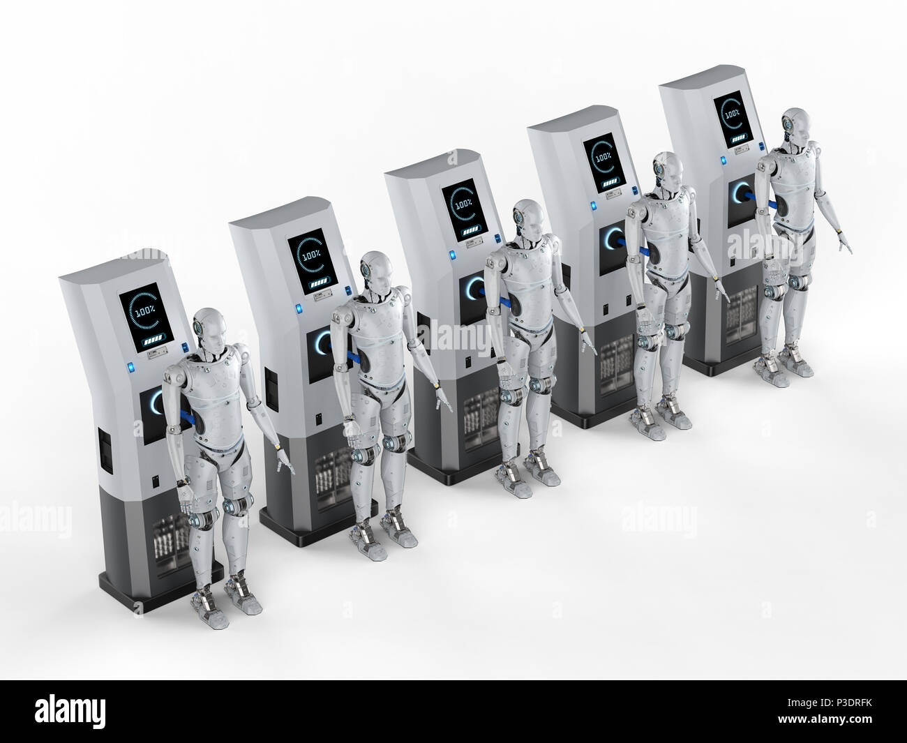 3d rendering robots charge with electric charging station Stock Photo ...