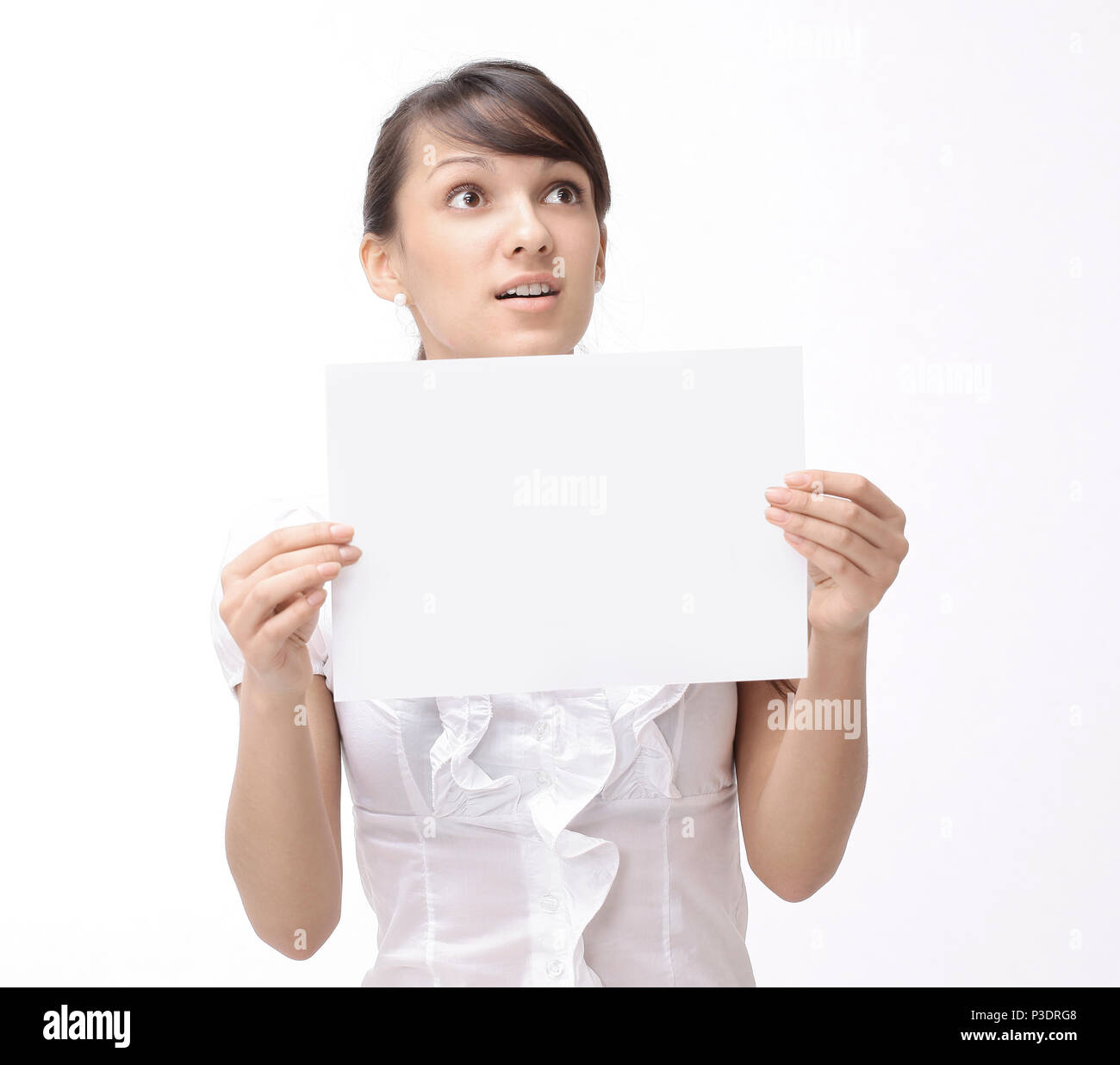 closeup. business woman showing poster with the word help Stock Photo ...