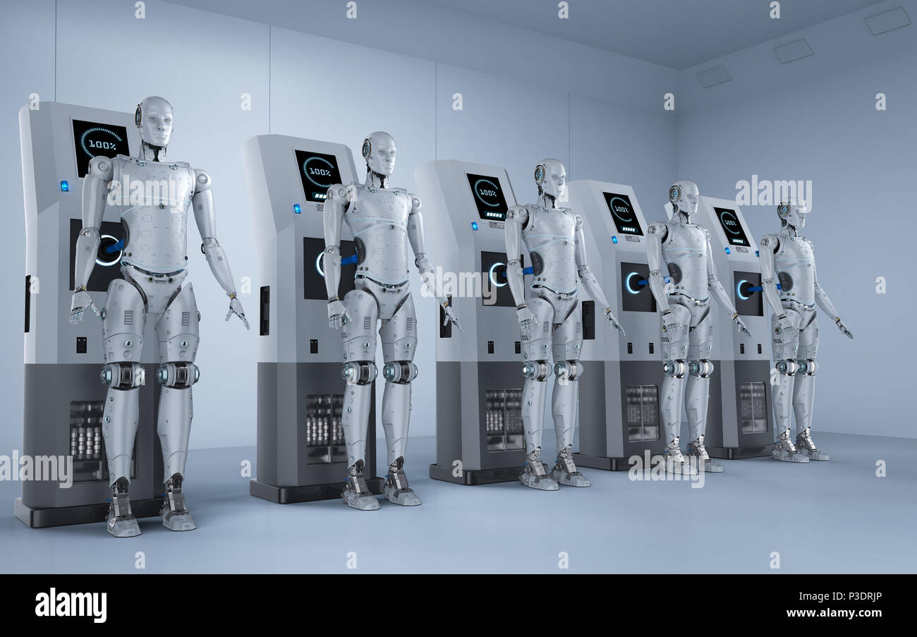 3d rendering robots charge with electric charging station Stock Photo ...