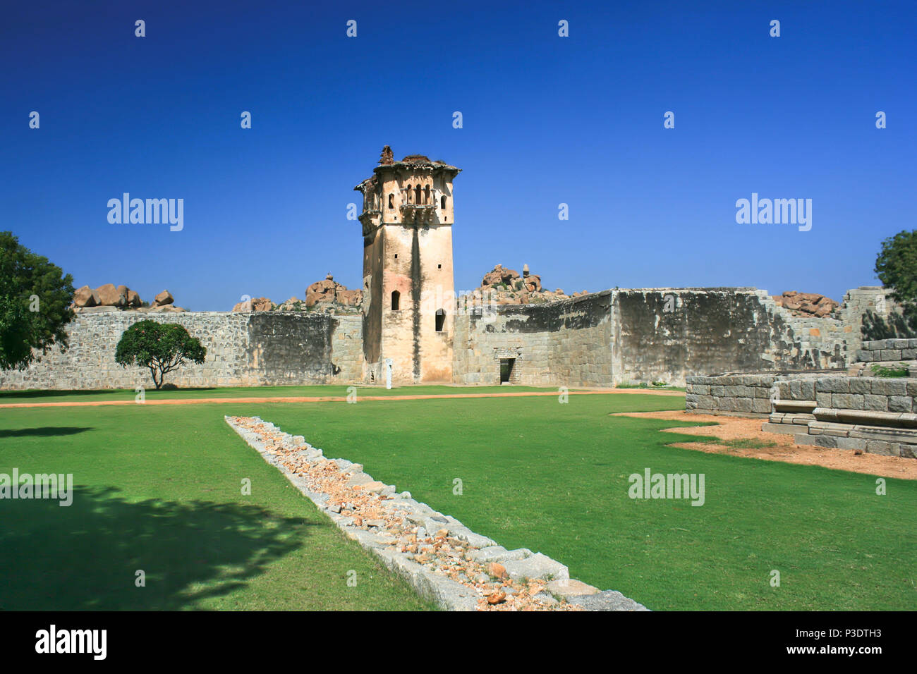 Watch tower of royal fort, Zenana Enclosure at ancient town Hampi ...