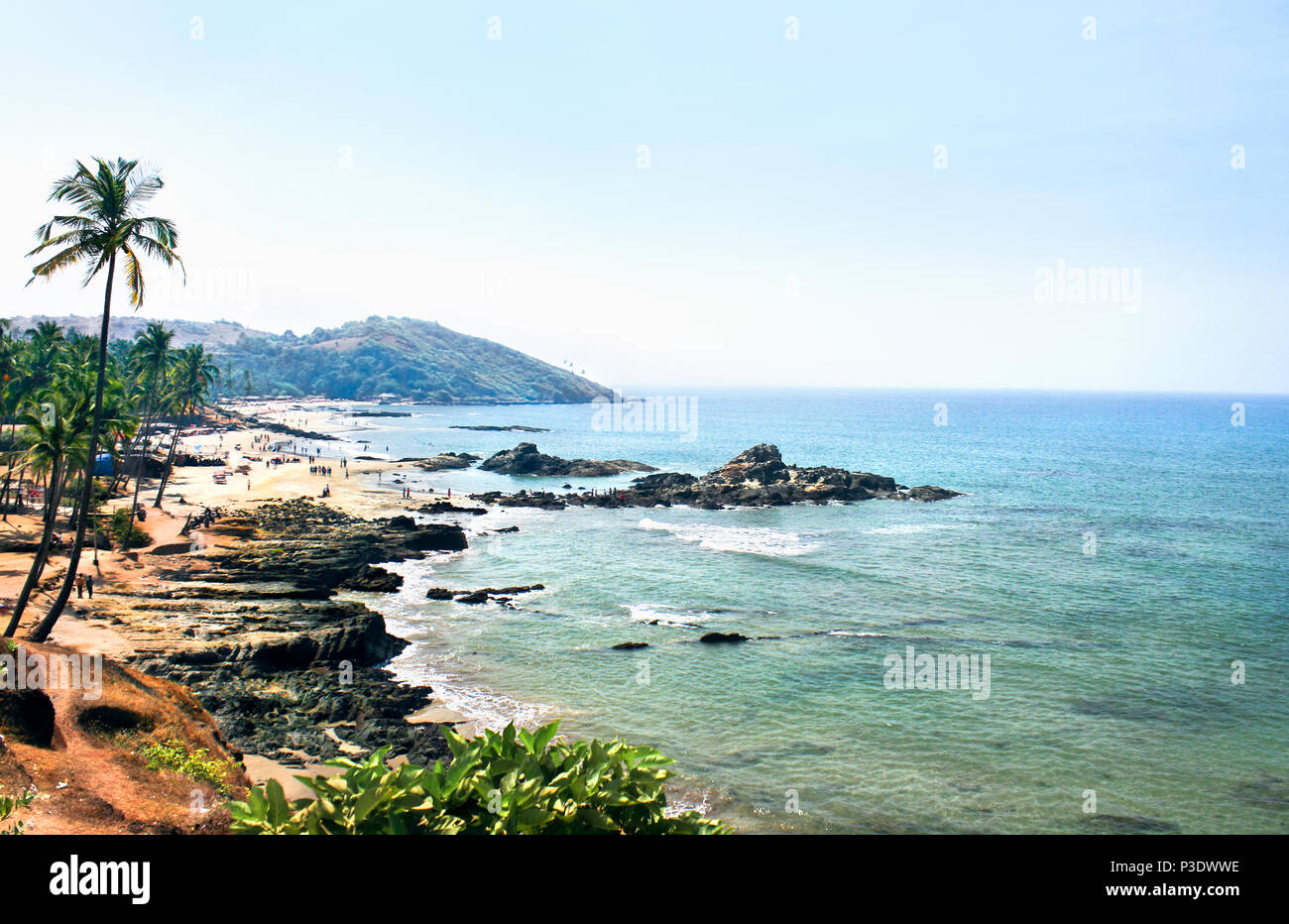 Panoramic view on Beautiful Tropical beach in Vagator, Goa, India Stock ...