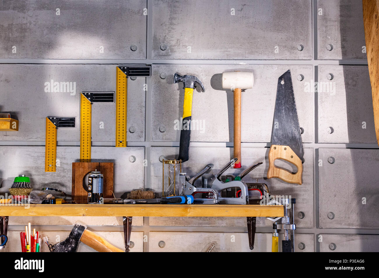 carpentry workshop equipped with the necessary tools Stock Photo - Alamy