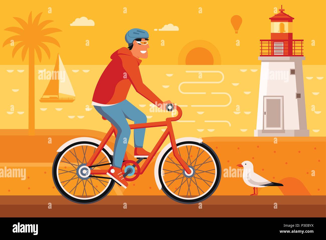 Man Riding Bicycle on Summer Beach Stock Vector Image & Art - Alamy