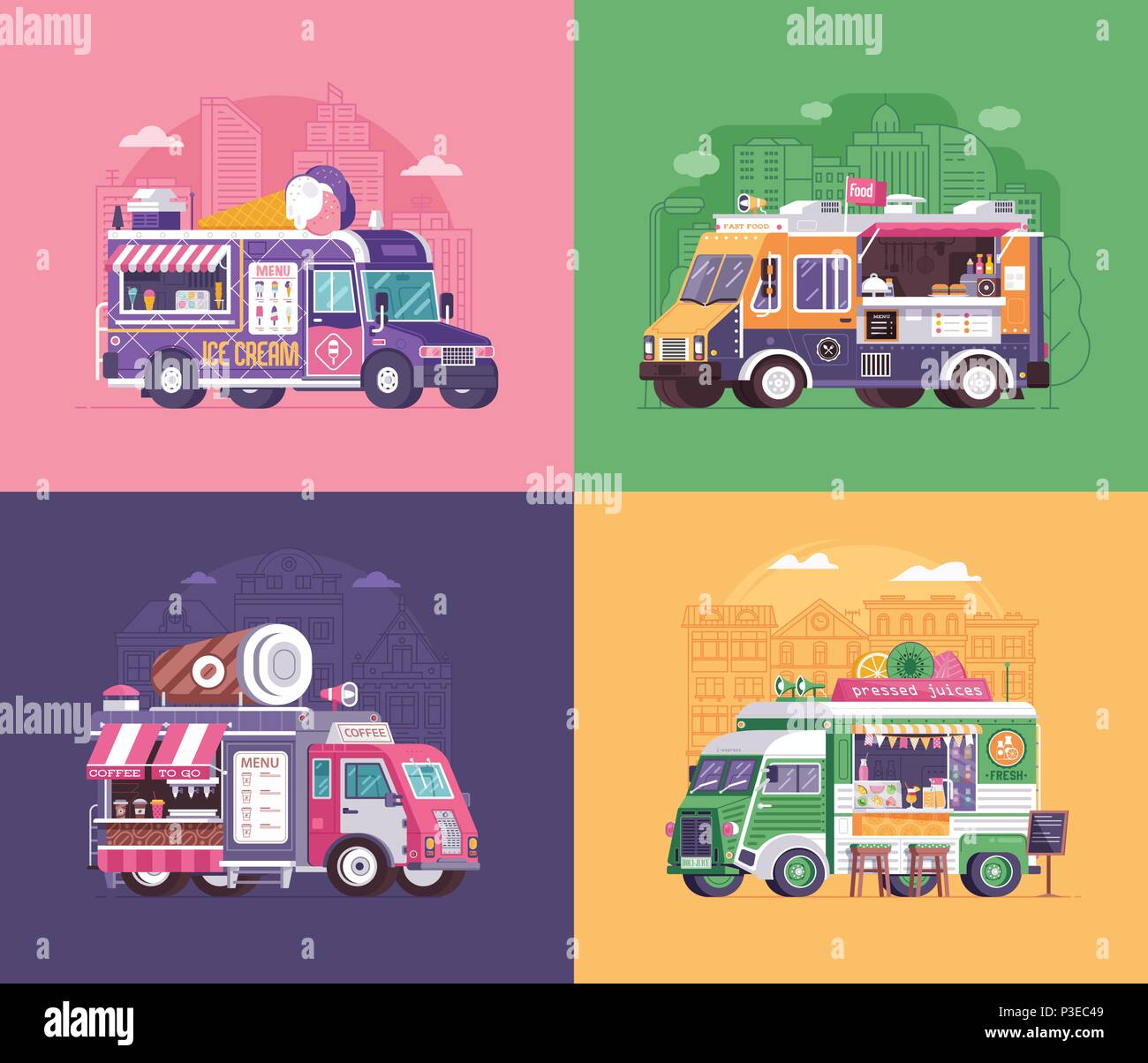 Vector illustration food trucks hi-res stock photography and images - Alamy
