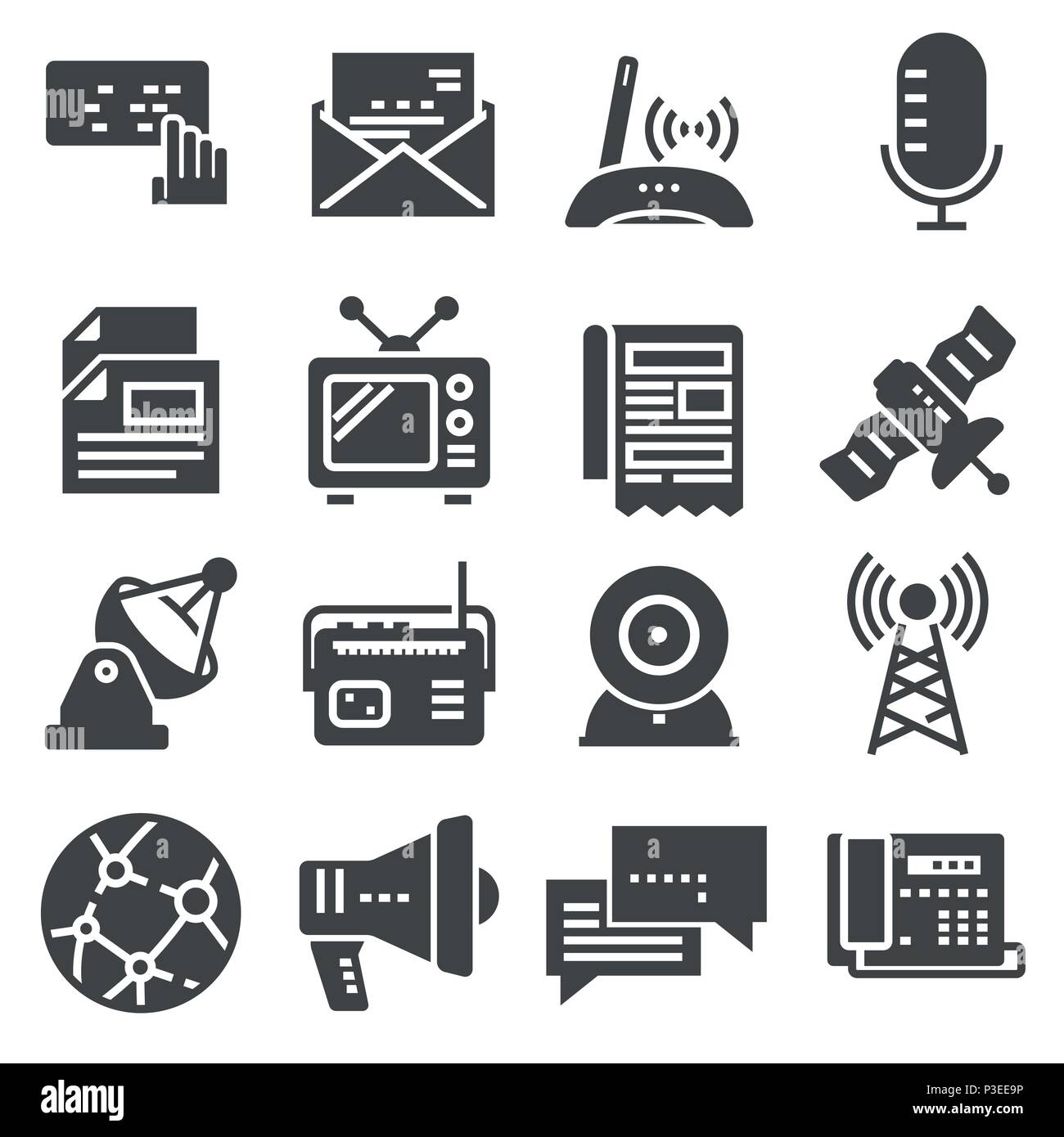 Media and communication icons set on white background Stock Vector ...
