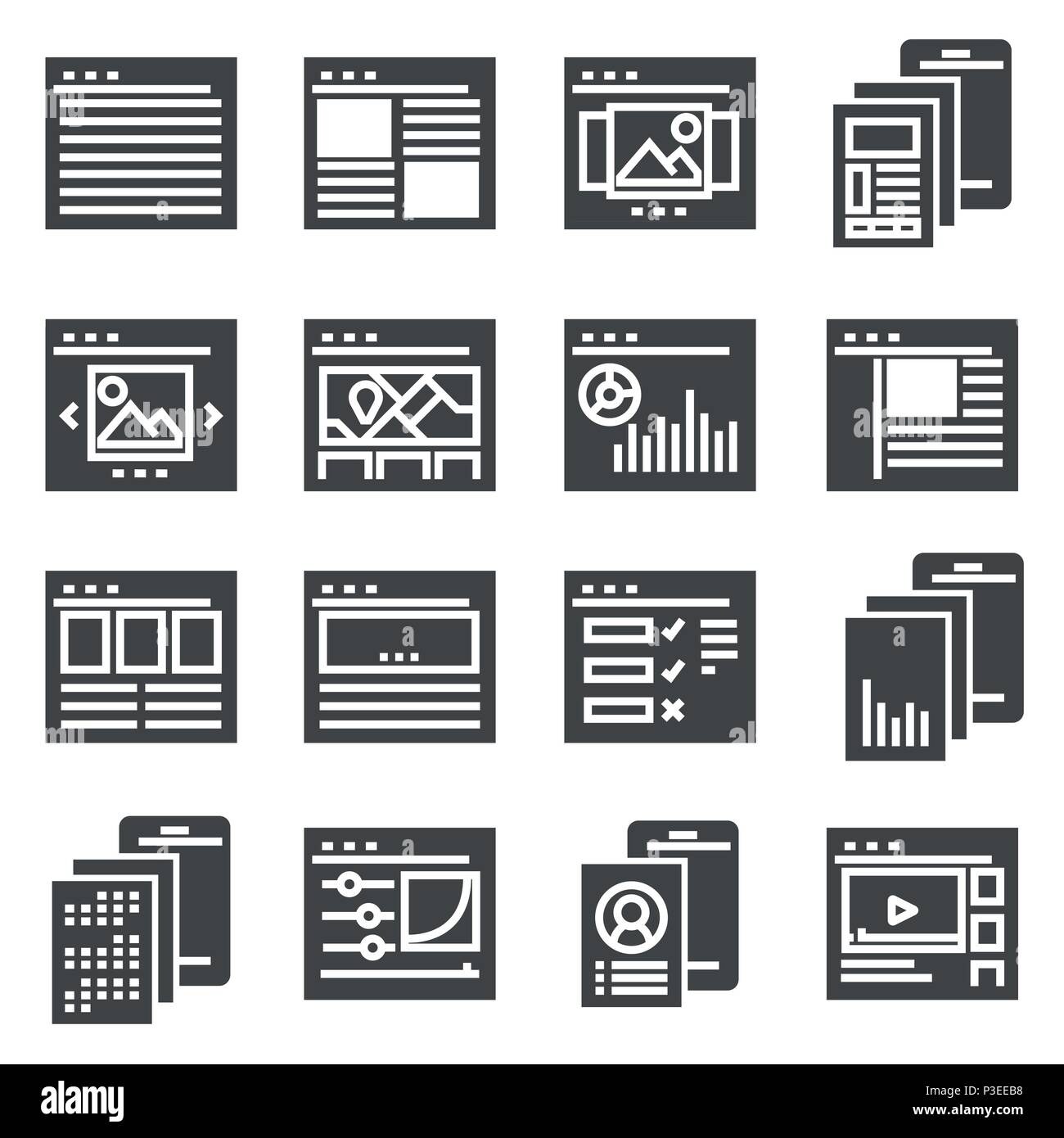 Vector web site page templates interface collection icon on white ...