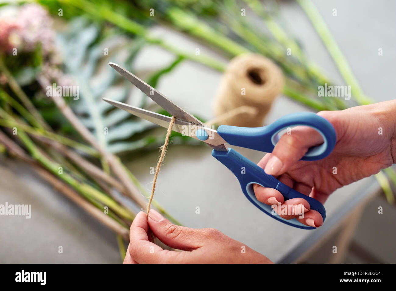 Close up of blue scissors Stock Photo - Alamy