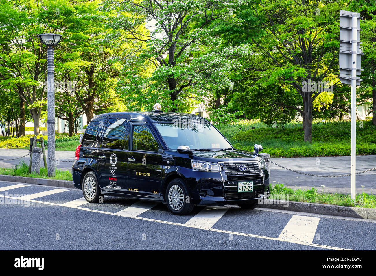 TOKYO, JAPAN - APRIL 20 2018: New model of Japanese Taxi called JPN ...