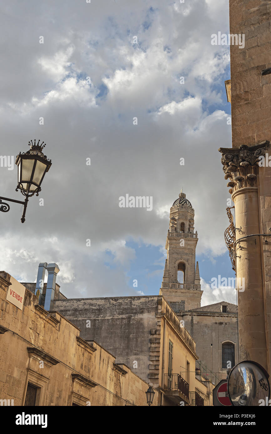 Italy Puglia Lecce glimpse of the bell tower of Piazza Duomo 2 Stock ...