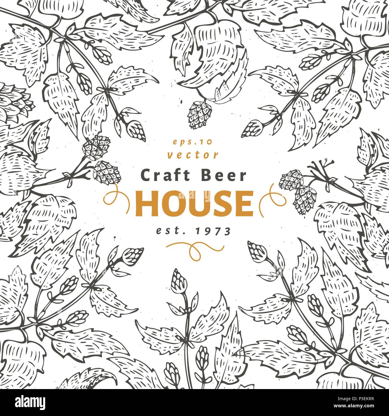 Beer hop design template. Vintage beer background. Vector hand drawn ...