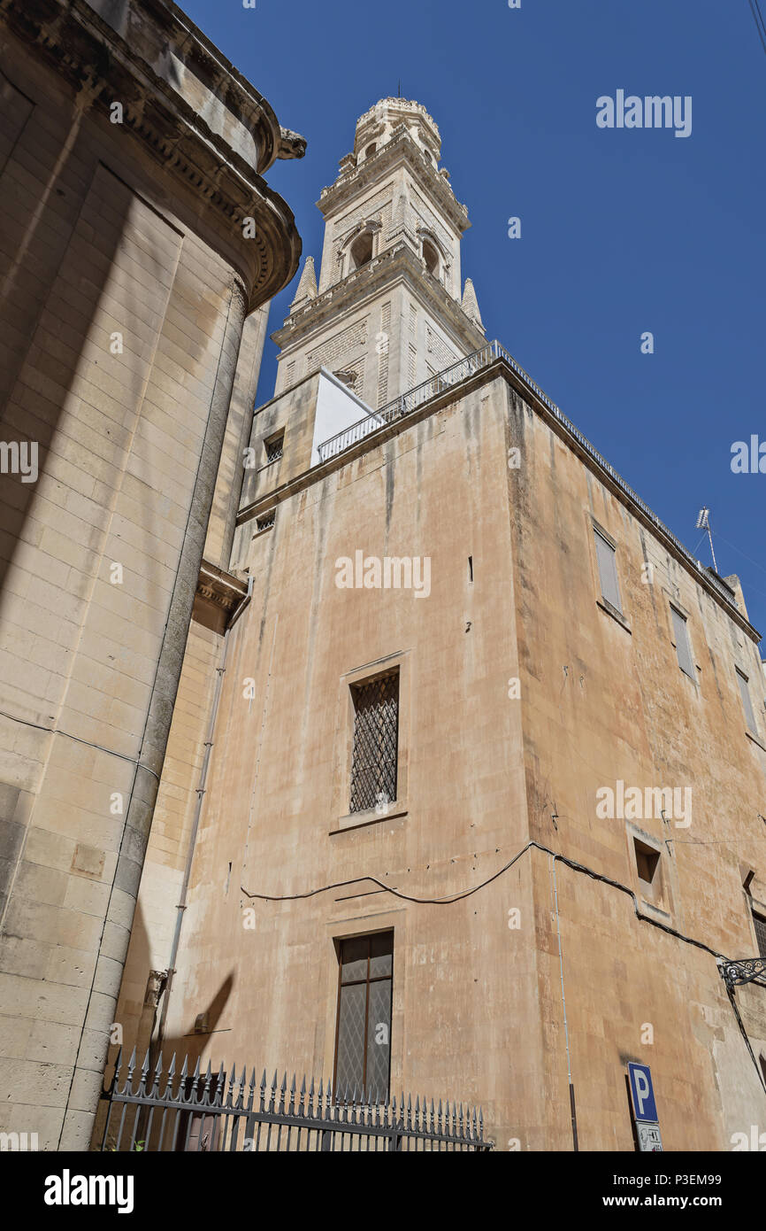 Italy Puglia Lecce glimpse of the bell tower of Piazza Duomo 3 Stock ...