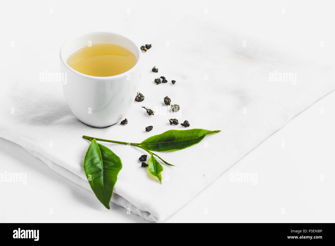 Green tea In white cup White background aroma Stock Photo - Alamy
