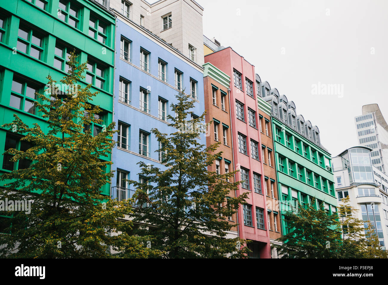 Berlin, October 1, 2017: Unusual colored modern residential building ...