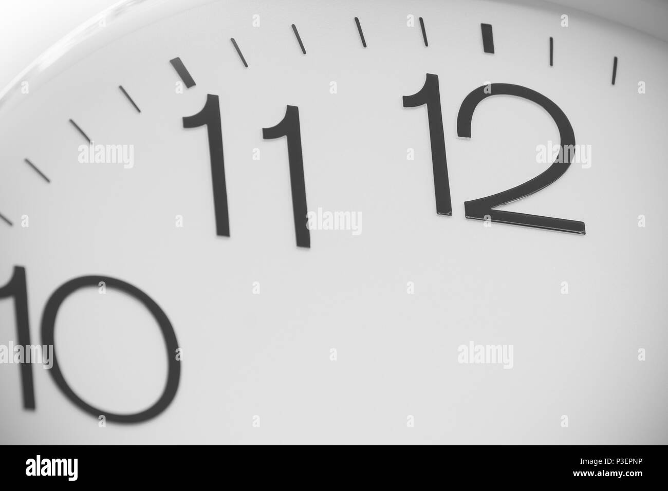 Close up classic black and white number clock on wall Stock Photo - Alamy