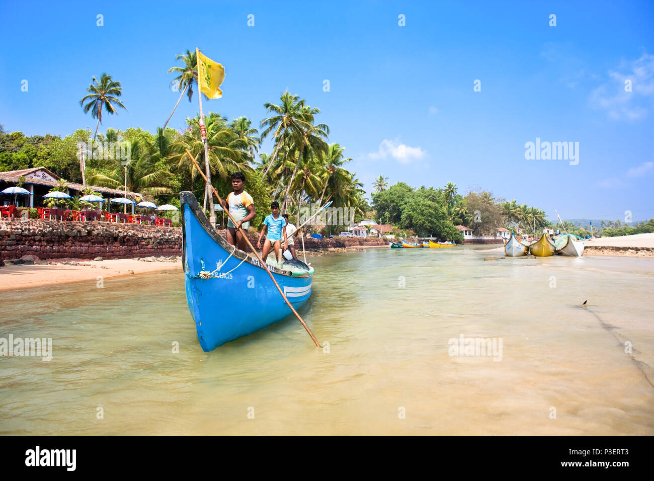 BAGA, INDIA - FEBRUARY 23 : Everyday scene on delta of Baga river ...