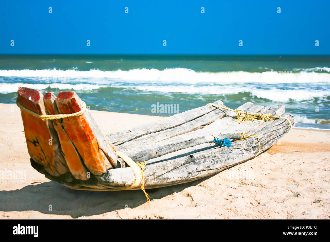 Traditional boat on the coast of Indian, Tamil Nadu, India Stock Photo ...