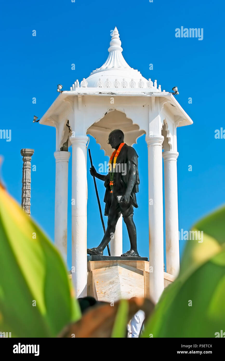 Statue of Mahatma Ghandi at beach promenade , Pondicherry , Tamil Nadu ...