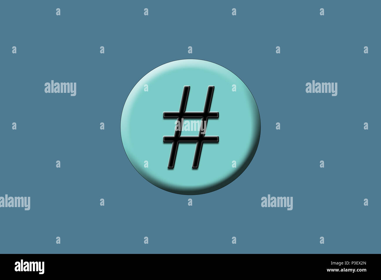 Black colored hash tag symbol with its shadow on a circle or ellipse ...