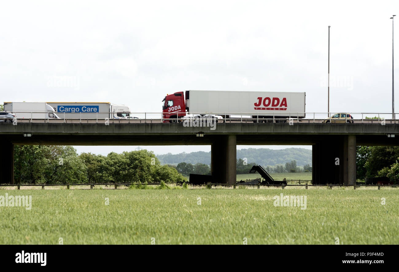 Elevated section of the M1 motorway near Lilbourne, Northamptonshire ...