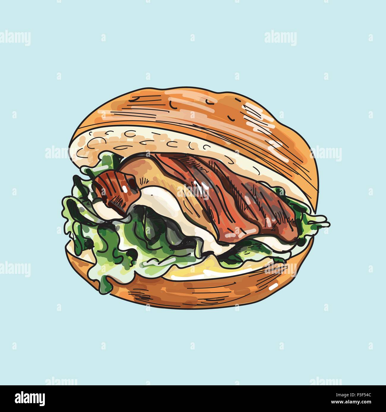 Vector drawing of burger on pastel background Stock Vector Image & Art ...