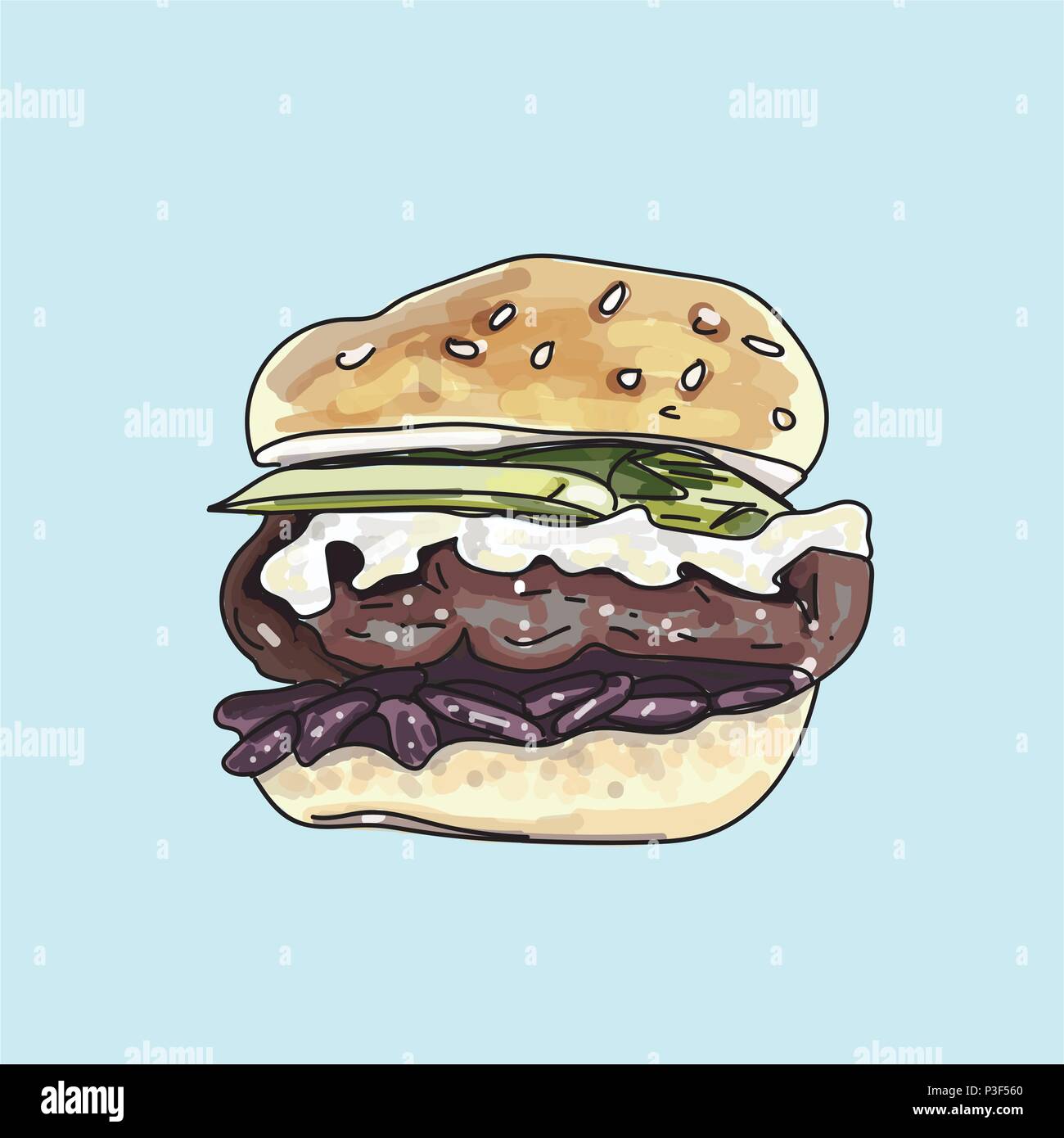 Vector drawing of burger on pastel background Stock Vector Image & Art ...