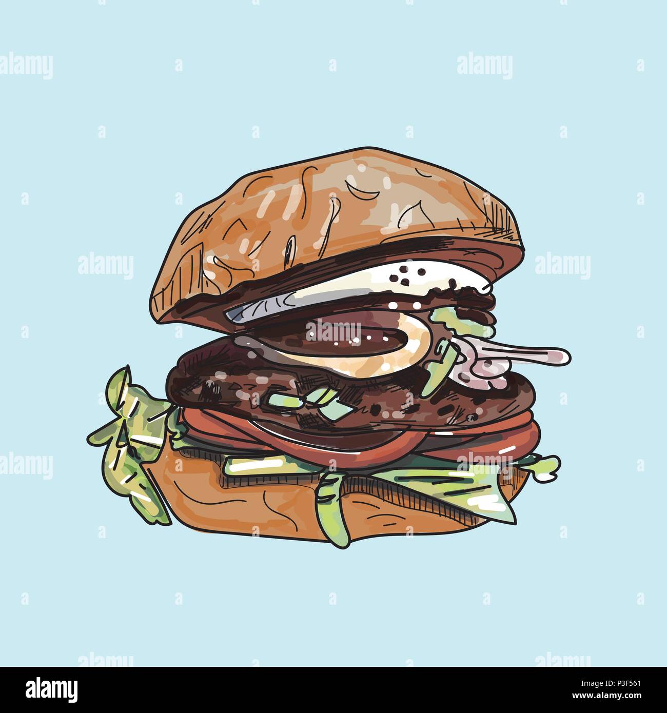 Vector drawing of burger on pastel background Stock Vector Image & Art ...
