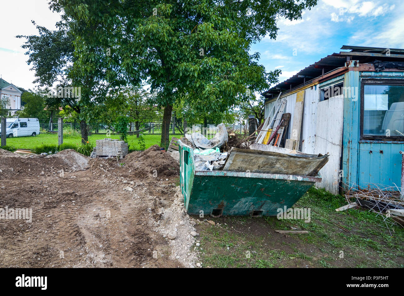 Construction waste container dumpster at residential house construction ...