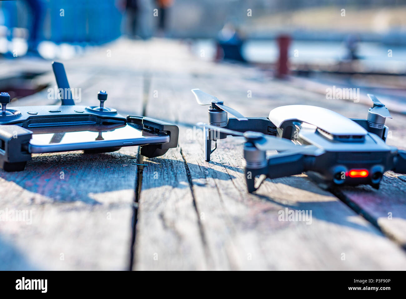 Drone and control panel on an old board Stock Photo - Alamy