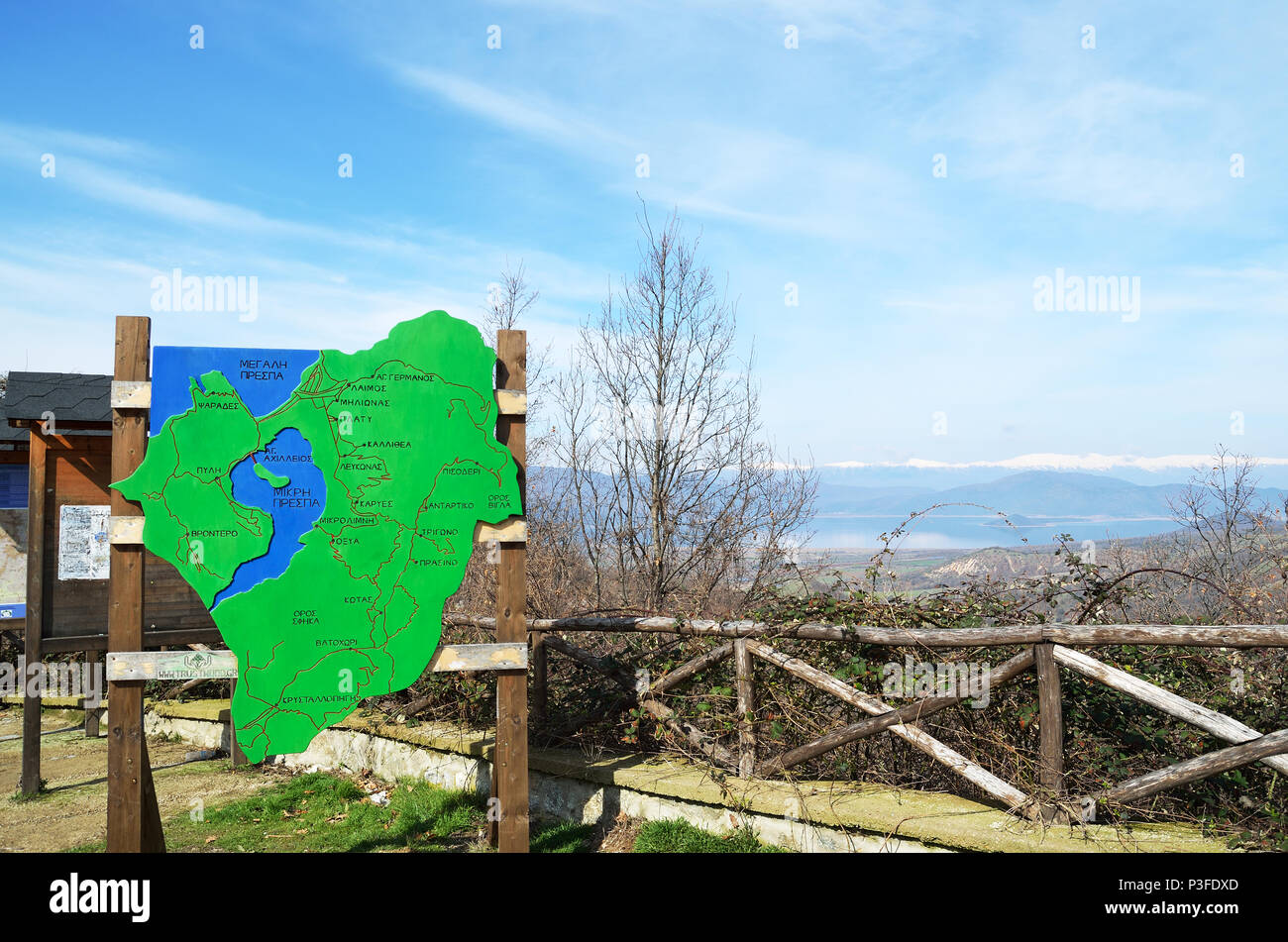 ON THE ROAD OF KASTORIA –PRESPA ,GREECE -MARCH 28,2016: Map of Lakes ...