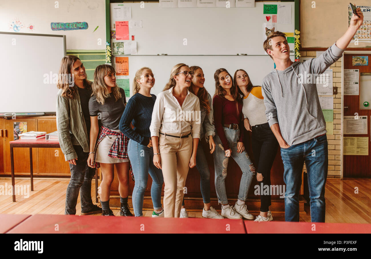 University students taking selfie in hi-res stock photography and ...