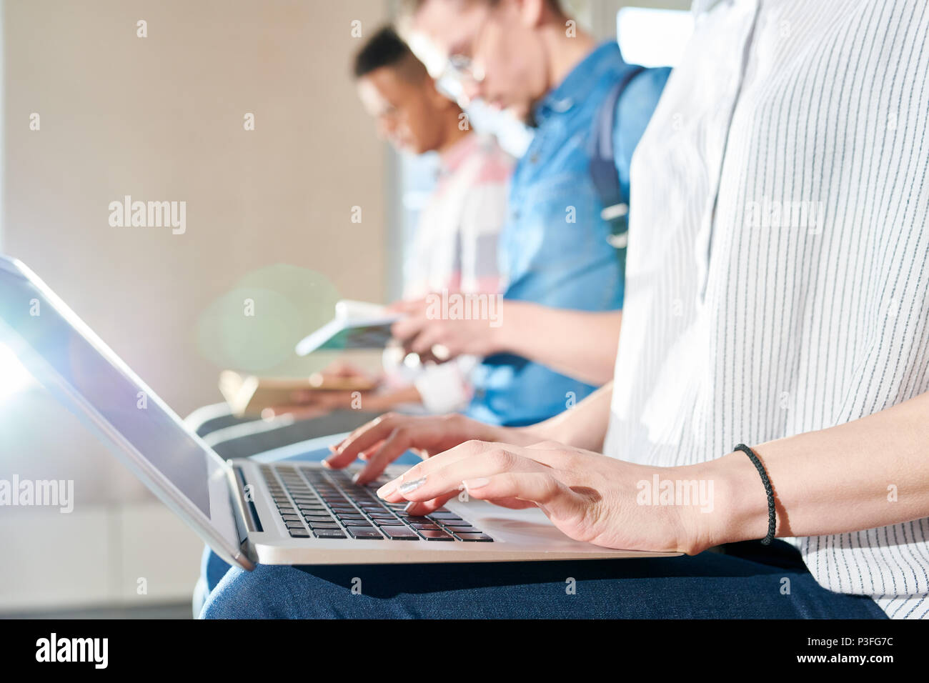 Group college girls using laptop hi-res stock photography and images ...