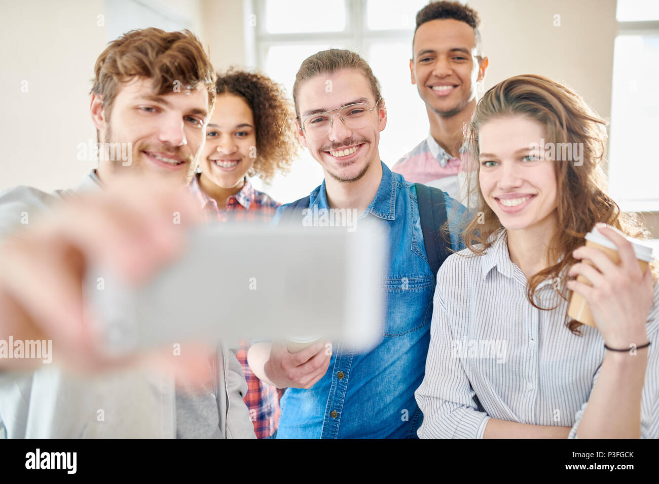 Group selfie of students Stock Photo - Alamy