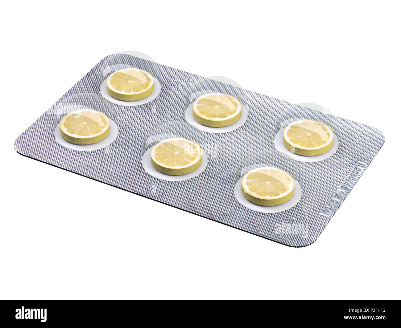 lemon slice pills in blister isolated on white background, 3d ...