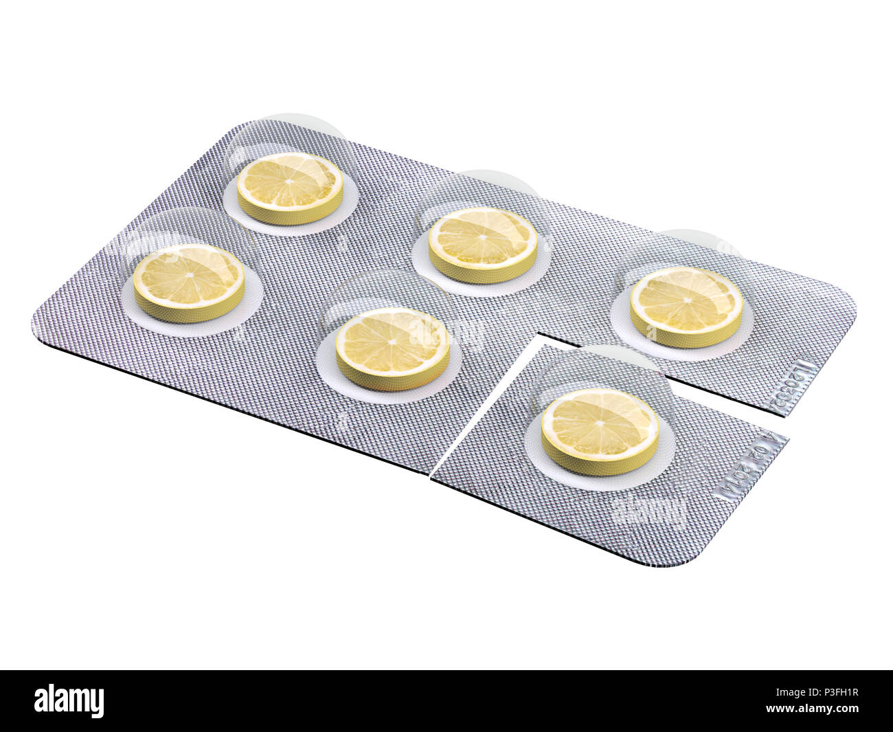 lemon slice pills in blister isolated on white background, 3d ...