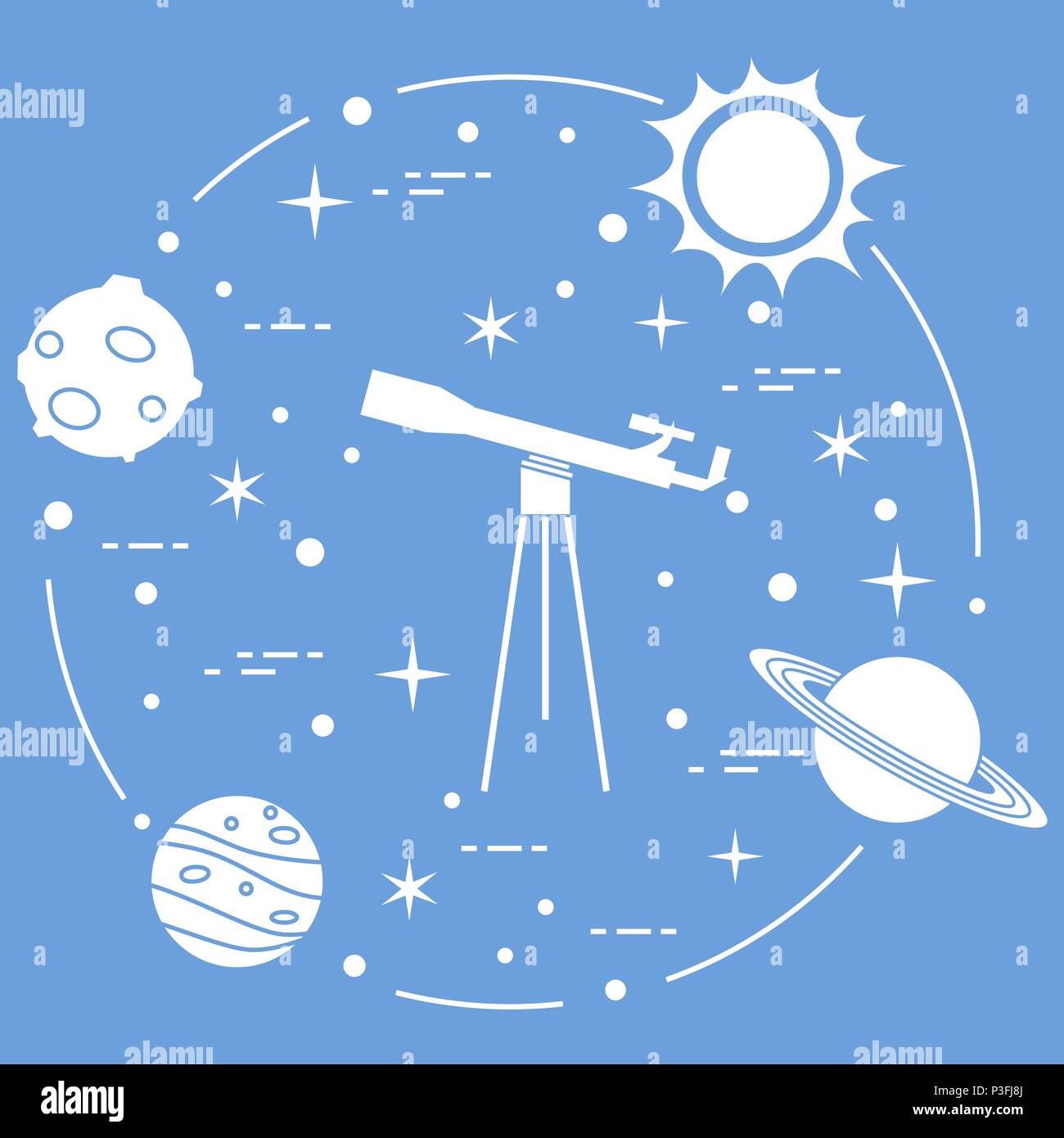 Science: telescope, sun, moon, planets, stars. Space exploration ...