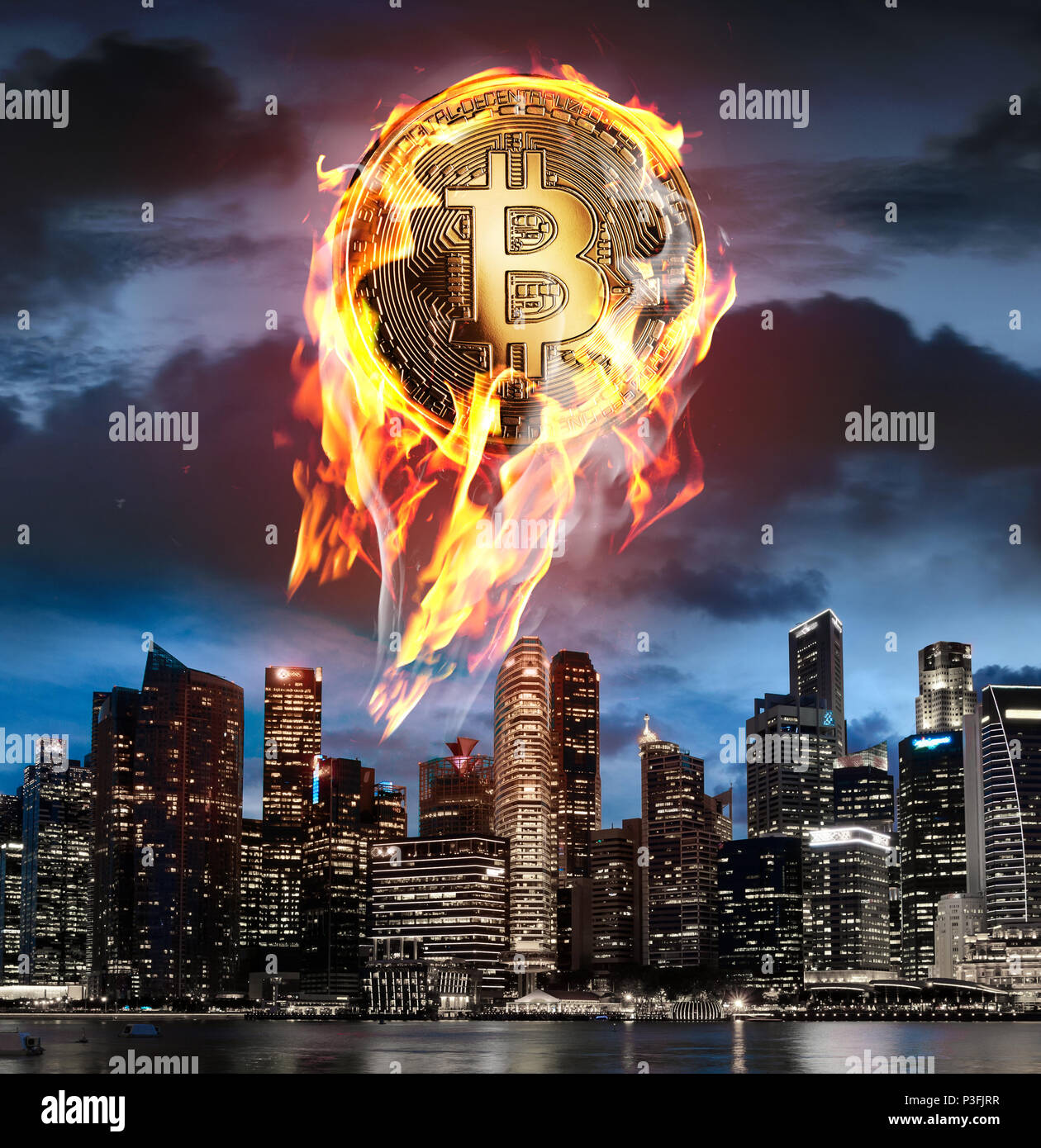 Bitcoin on fire Stock Photo - Alamy