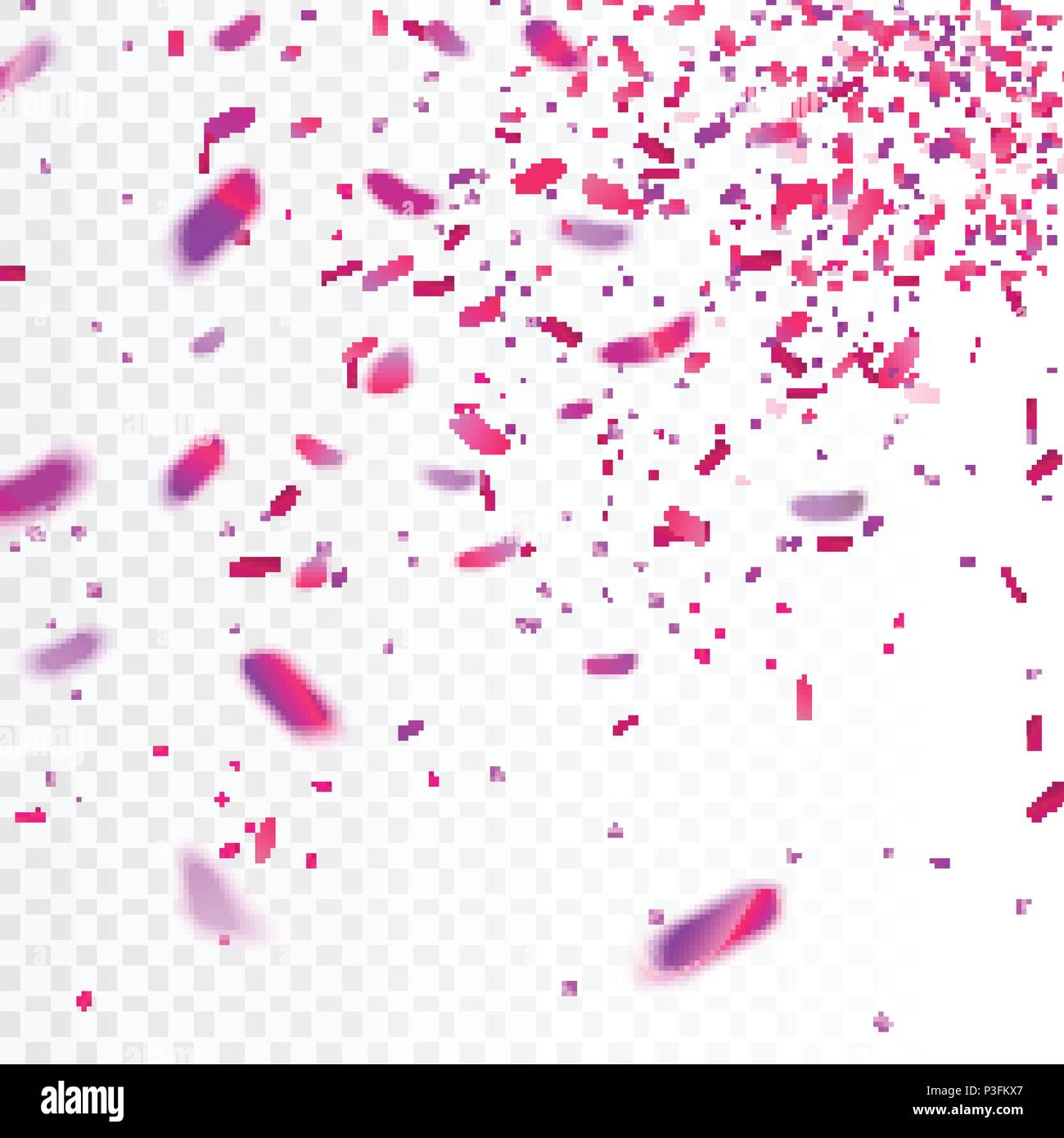 Stock vector illustration realistic pink and purple confetti, glitters ...