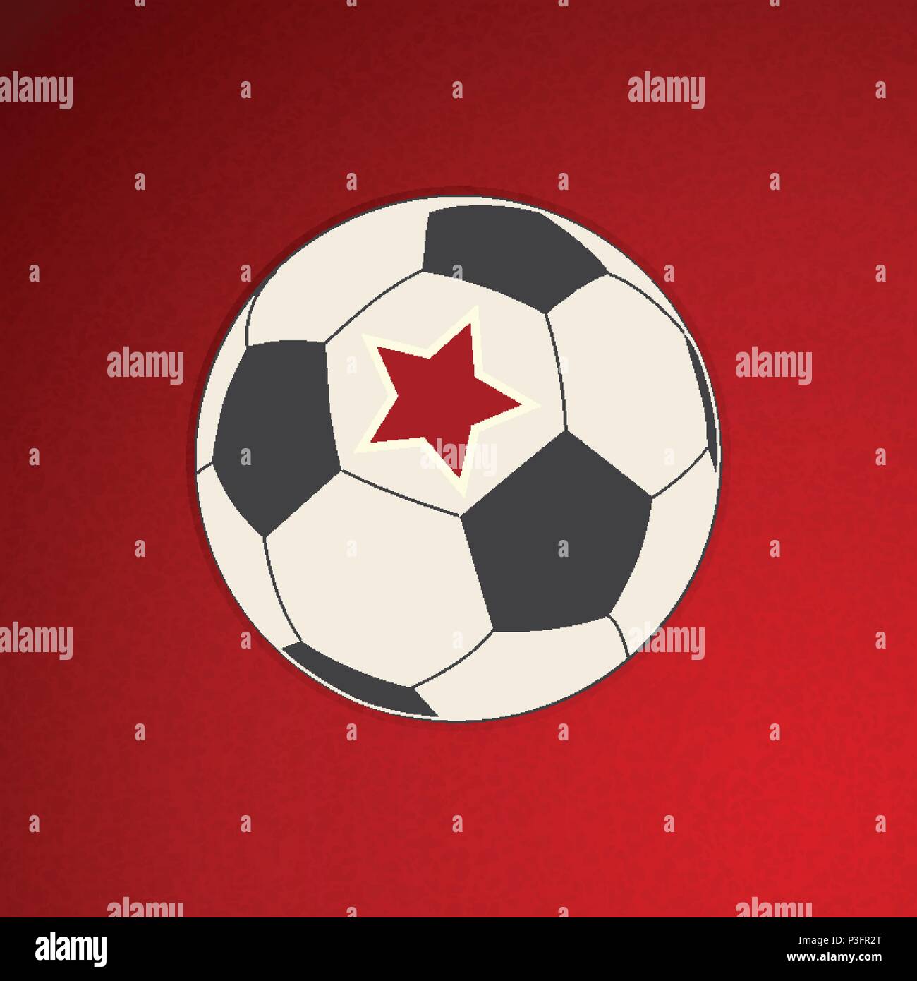 Hand Drawing Style Football Soccer Ball With Red Star Over Textured Red ...