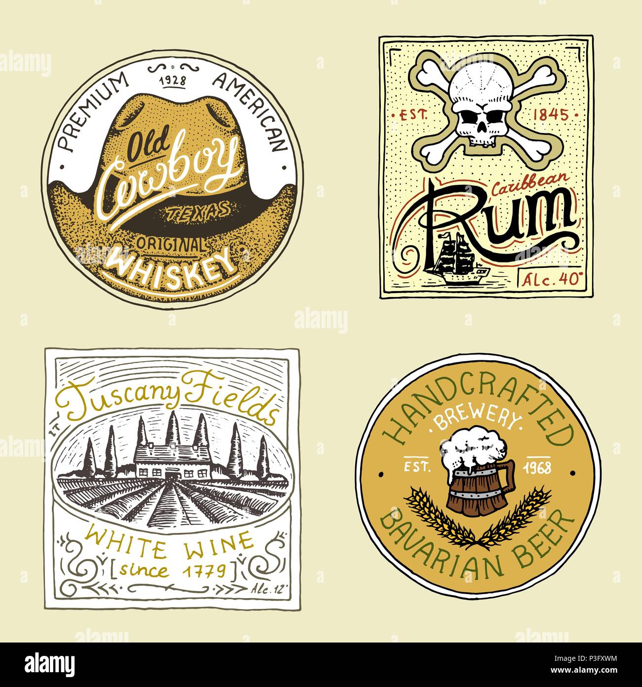 Vintage American rum wine whiskey beer badge. Alcohol Label with ...