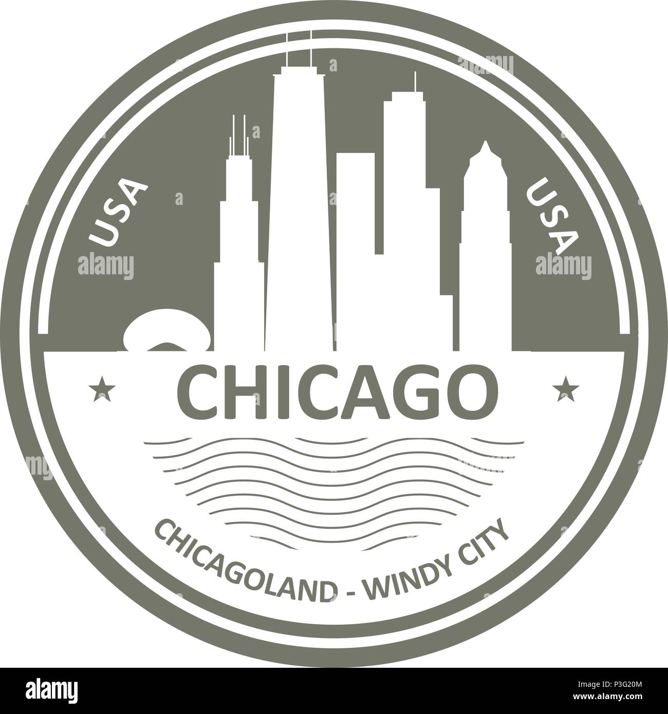 Badge with Chicago skyline - Chicago city emblem Stock Vector Image ...