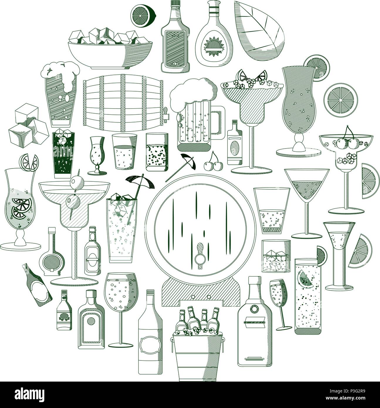 circle liquor bottles and glass alcohol beverages Stock Vector Image ...